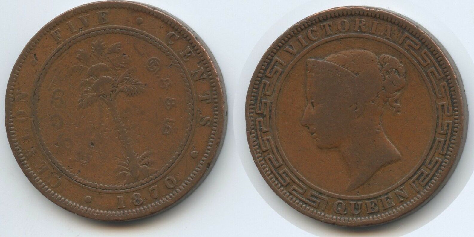 Ceylon Five Cents 1870 G6569 - British Colony Queen Victoria Sri Lanka ...