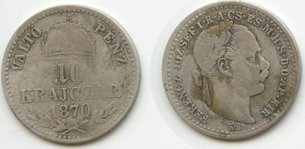 Österreich Ungarn Kaiserreich 10 Krajczár Silber 1870 KB Kremnitz G9848 - Franz Joseph I. 1848 ...