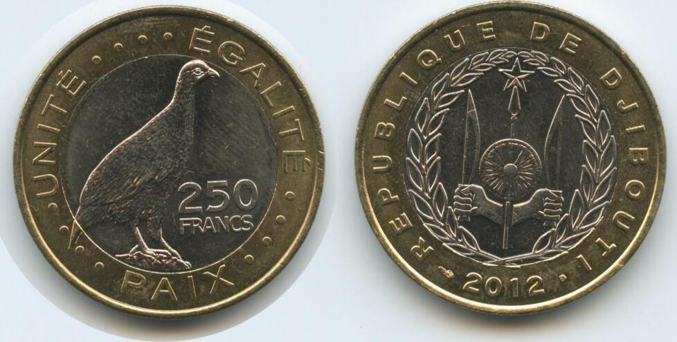 Dschibuti 250 Francs 2012 G1248 - Francolin Vogel Republique Djibouti ...