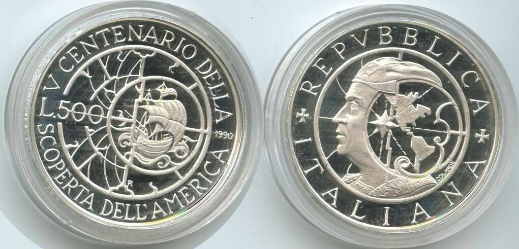 Italien Republik Italy 500 Lire Silber 1990 R Rom GN536 - 500th Anniversary of discovery of ...