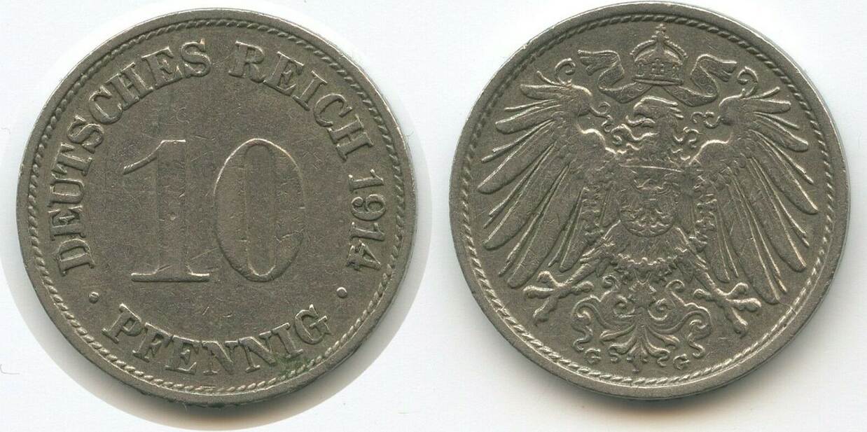Deutsches Reich Kaiserreich 10 Pfennig 1914 G Karlsruhe G9588 - Wilhelm II. Germany Empire Sehr ...