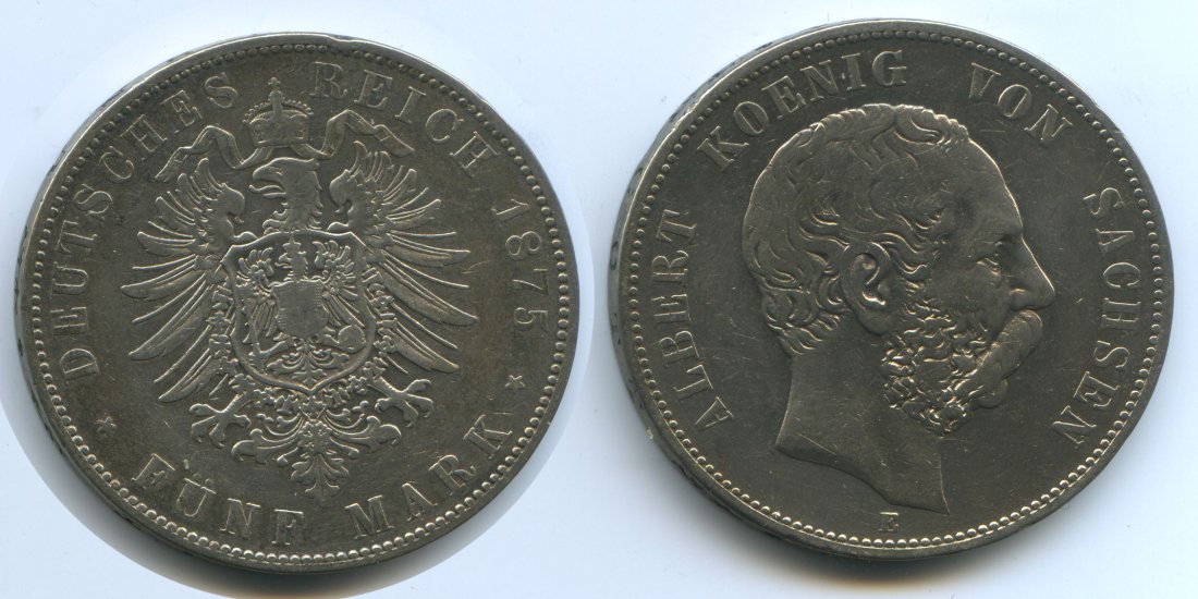 Sachsen Fünf Mark 1875 E Deutsches Reich Silber s-ss | MA-Shops