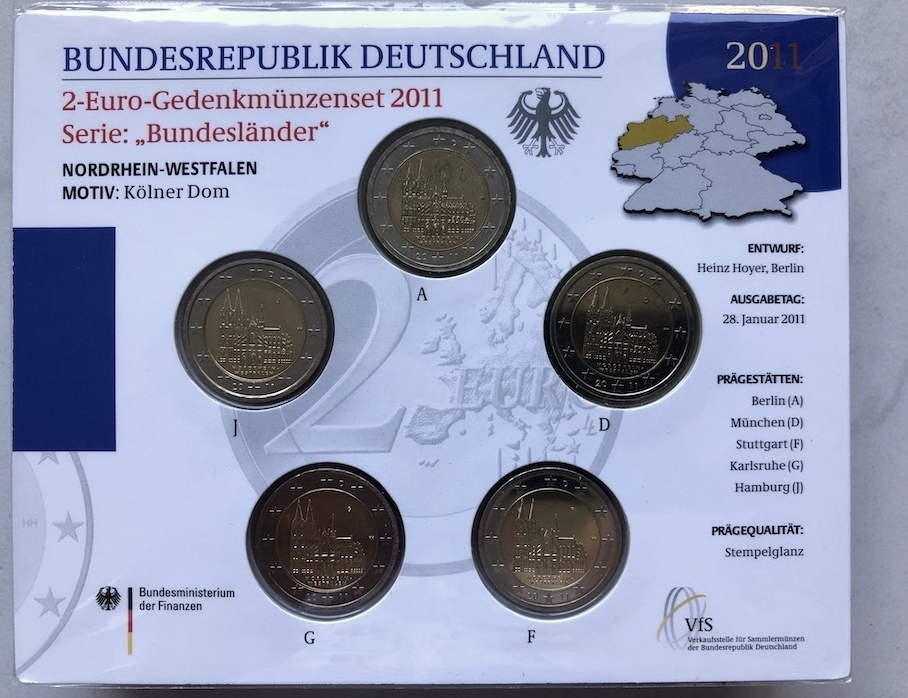 BRD Euro-Währung BRD 5 x 2 EURO 2011 st - ADGFJ - KÖLNER DOM - OVP | MA ...