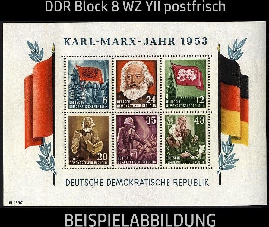 1953 DDR, Block 8 B YII postfrisch - Marx-Block ungezähnt | MA-Shops