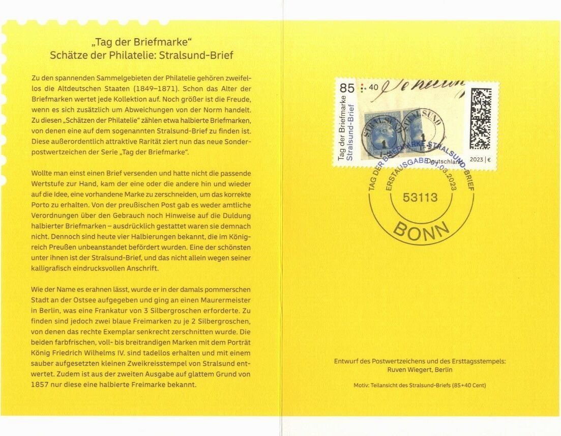 2023 BUND 3752 Tag der Briefmarke: Stralsund-Brief - ESST Ministerkarte ...