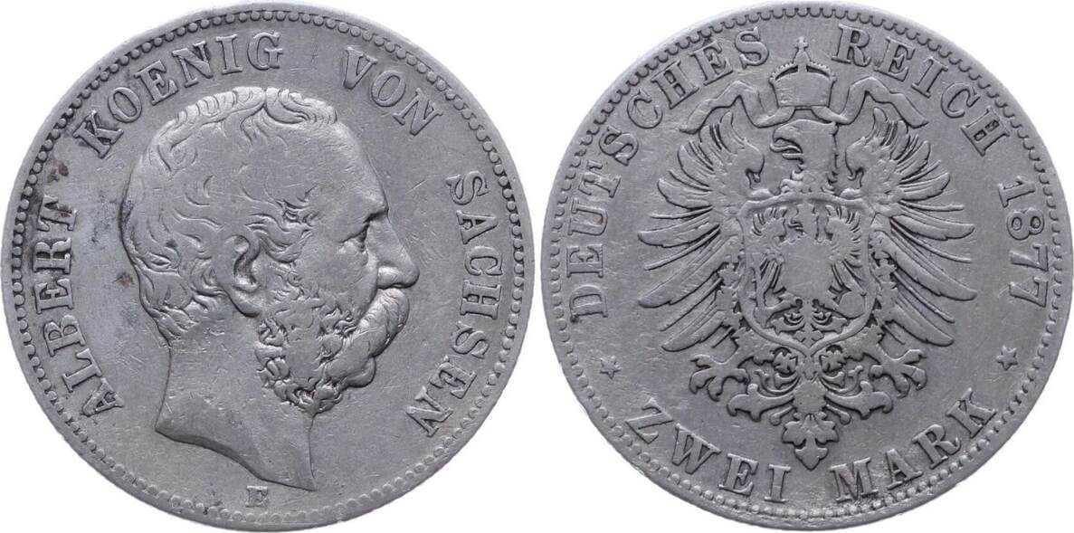 Kaiserreich SACHEN, 2 Mark, König Albert, 1877 E, J.121, schön | MA-Shops