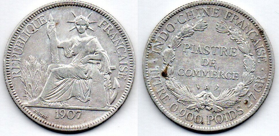 Indochine Française Piastre de Commerce 1907 A F+ | MA-Shops