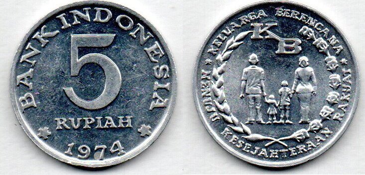Indonésie 5 Rupiah 1974 AU | MA-Shops