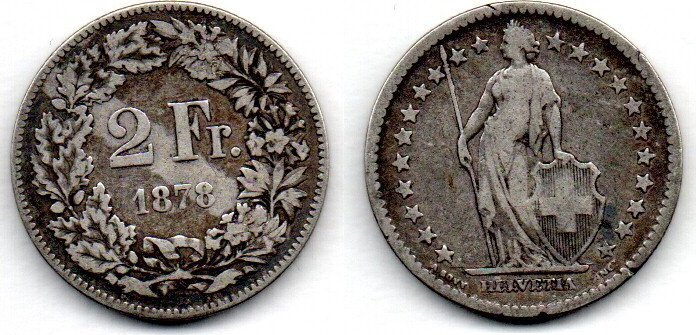 Suisse- Schweiz - Switzerland 2 Francs 1878 B F | MA-Shops