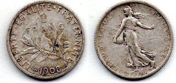 France - Frankreich 1 Franc 1908 F+ | MA-Shops