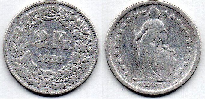 Suisse- Schweiz - Switzerland 2 Francs 1878 B F | MA-Shops