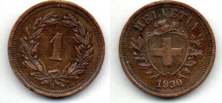Suisse - Schweiz - Switzerland 1 Rappen 1930B VF | MA-Shops