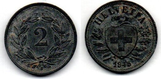 Suisse- Schweiz - Switzerland 2 Rappen 1945 B F | MA-Shops