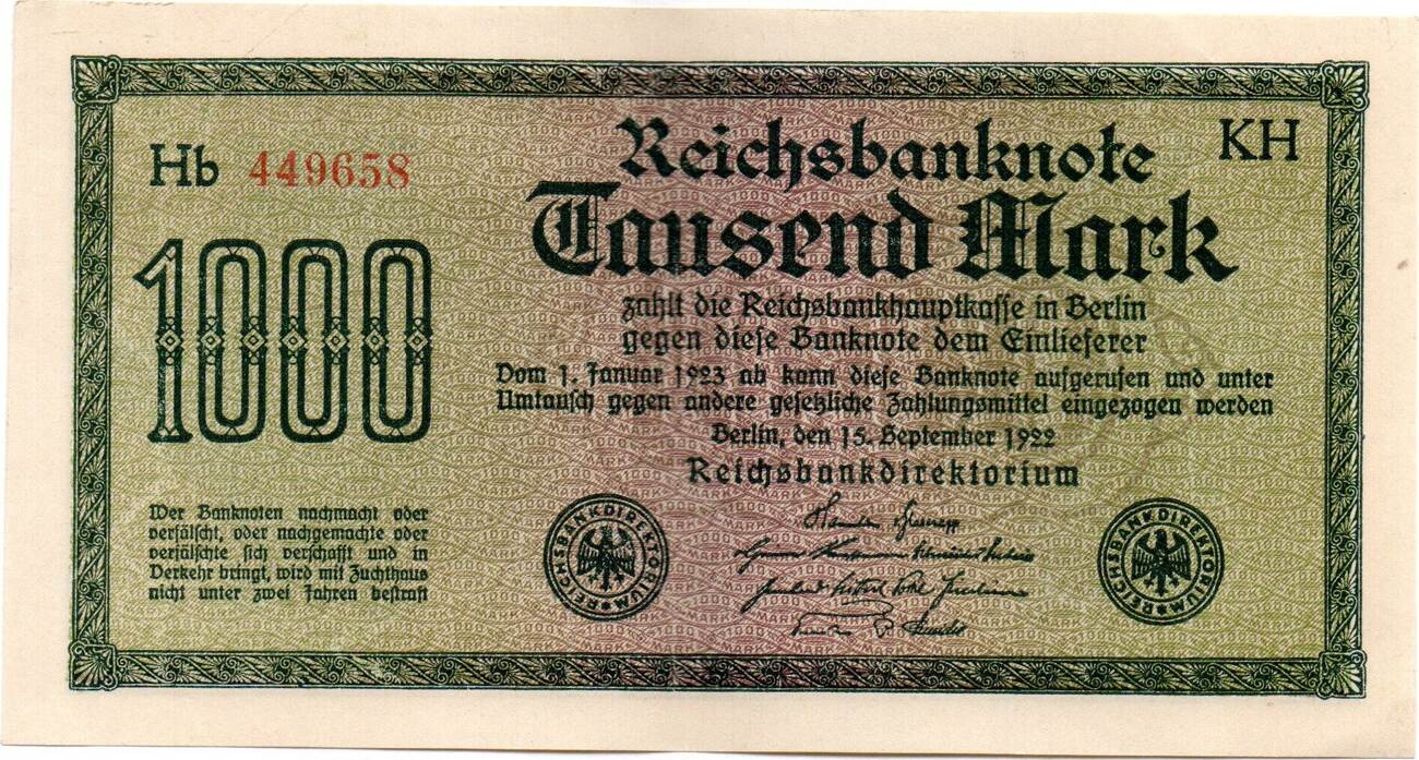 Allemagne - Deutschland - Germany 1000 Mark 15/9/1922 AU | MA-Shops