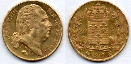 France - Frankreich 20 Francs 1817 A Louis XVIII - Buste Nu VF | MA-Shops