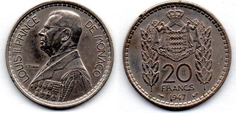 Monaco 20 Francs 1947 VF | MA-Shops