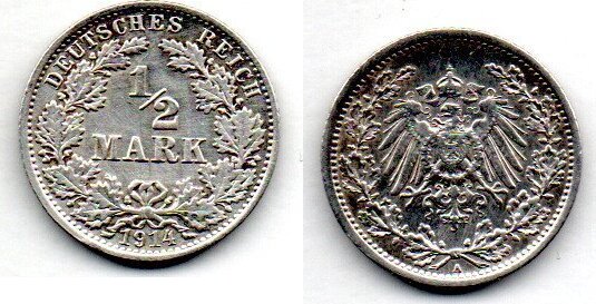 Allemagne - Deutschland - Germany 1/2 Mark 1914 A VF | MA-Shops
