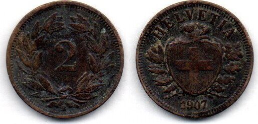 Suisse - Switzerland - Schweiz 2 Rappen 1907 B F | MA-Shops