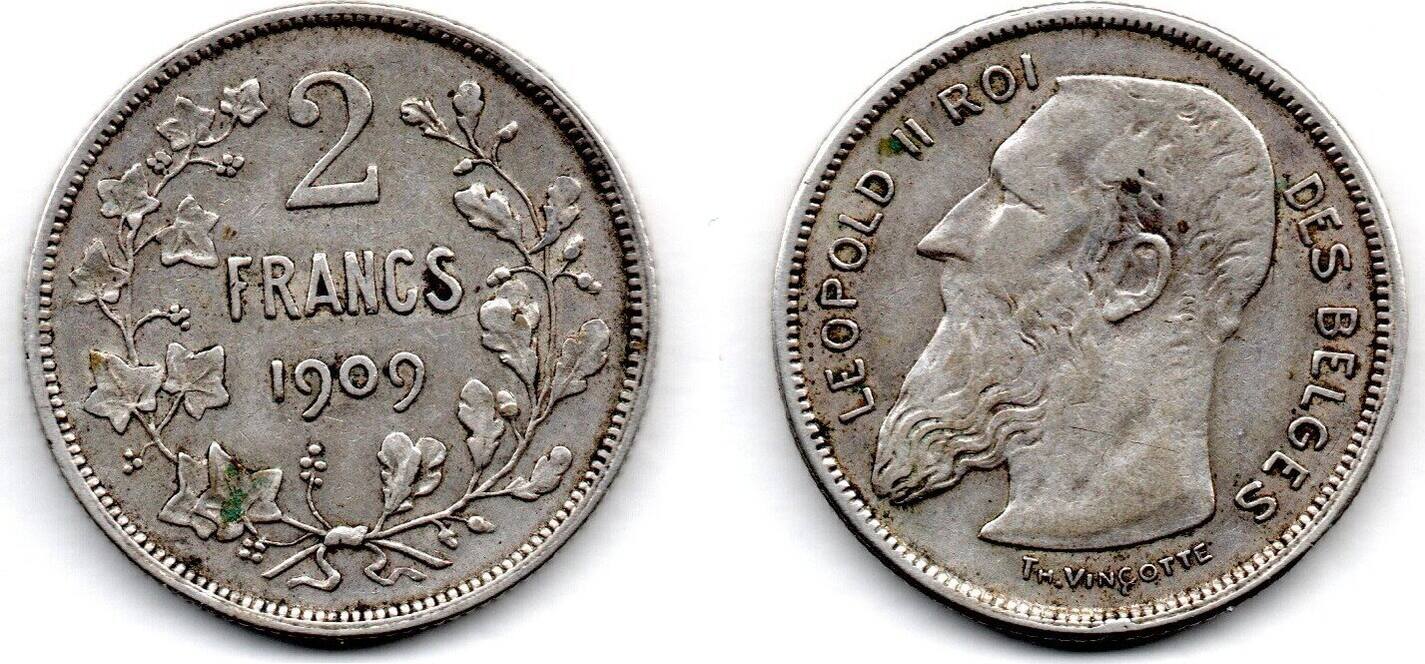 Belgique - Belgien - Belgium 2 Francs 1909 VF | MA-Shops