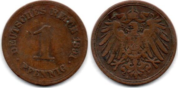 Allemagne - Deutschland - Germany 1 Pfennig 1891 A F | MA-Shops