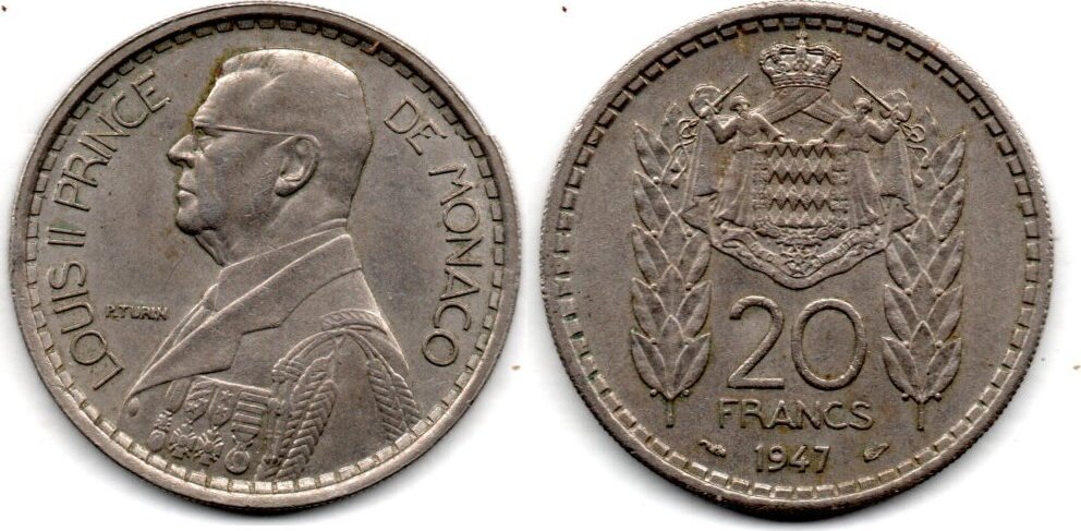 Monaco 20 Francs 1947 VF+ | MA-Shops