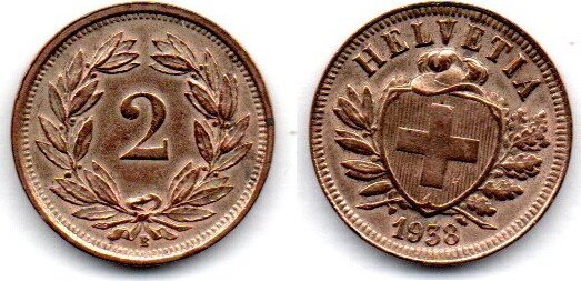 Suisse - Schweiz - Switzerland 2 Rappen 1938 B VF | MA-Shops
