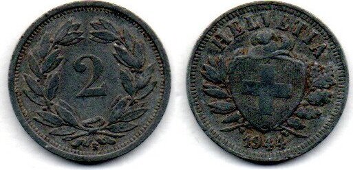 Suisse - Schweiz - Switzerland 2 Rappen 1944 B F+ | MA-Shops