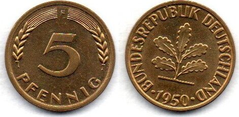 Allemagne - Deutschland - Germany 5 Pfennig 1950 F AU | MA-Shops