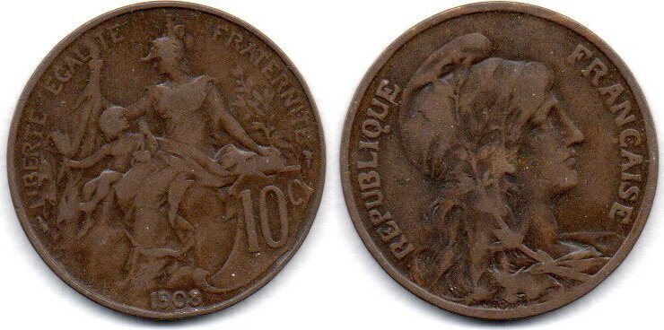 France - Frankreich 10 Centimes 1908 F | MA-Shops