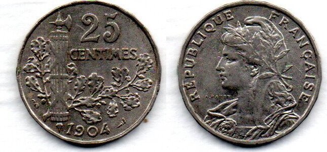 France - Frankreich 25 Centimes 1904 s+ | MA-Shops