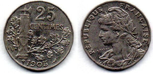 France - Frankreich 25 Centimes 1905 s+ | MA-Shops