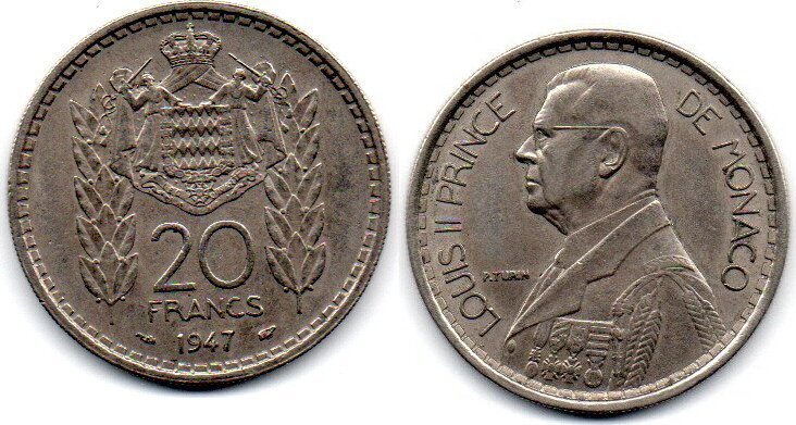 Monaco 20 Francs 1947 VF | MA-Shops