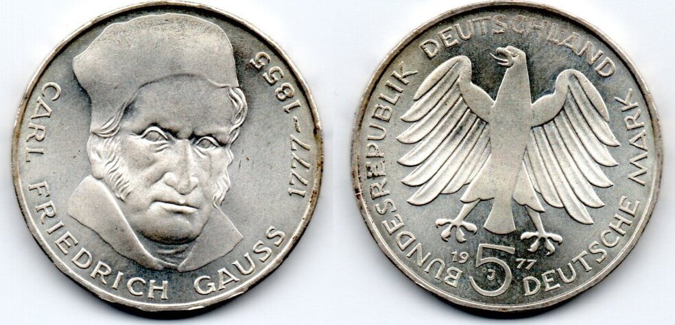 Allemagne - Deutschland - Germany 5 Mark 1977J Gauß AU | MA-Shops