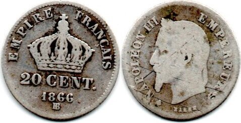 France - Frankreich 20 Centimes 1866 BB F | MA-Shops