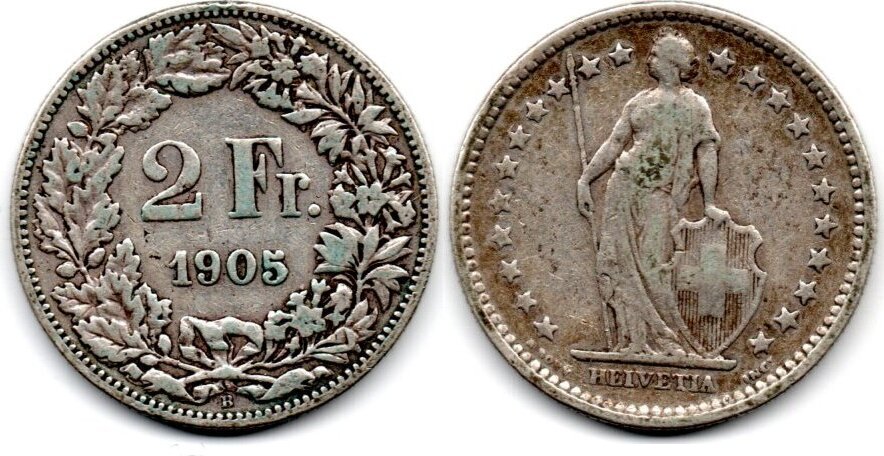 Suisse - Schweiz - Switzerland 2 Francs 1905 B F+ | MA-Shops
