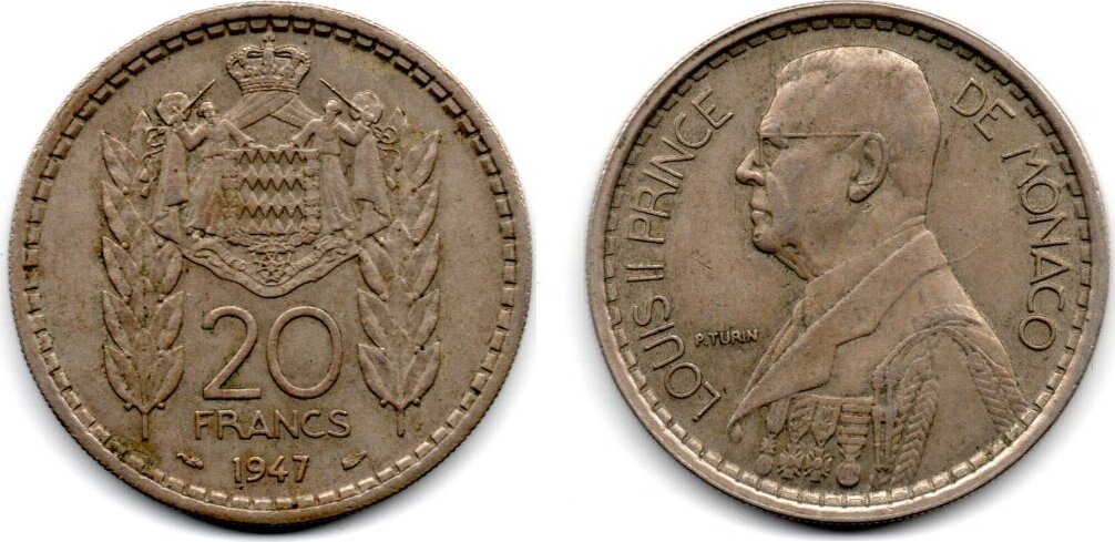 Monaco 20 Francs 1947 VF | MA-Shops