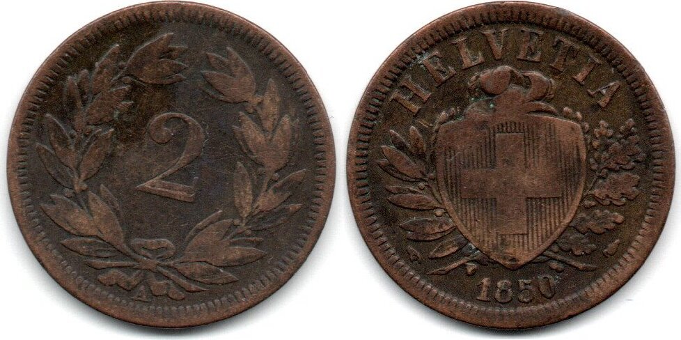 Suisse - Switzerland - Schweiz 2 Rappen 1850 A F | MA-Shops