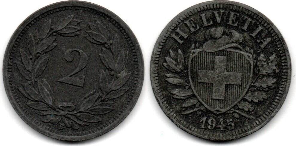 Suisse - Schweiz - Switzerland 2 Rappen 1945 B F | MA-Shops