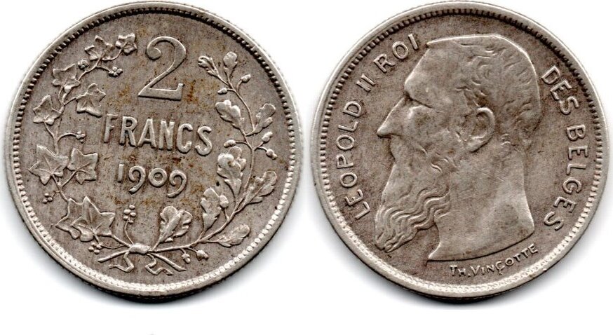 Belgique - Belgien - Belgium 2 Francs 1909 VF | MA-Shops