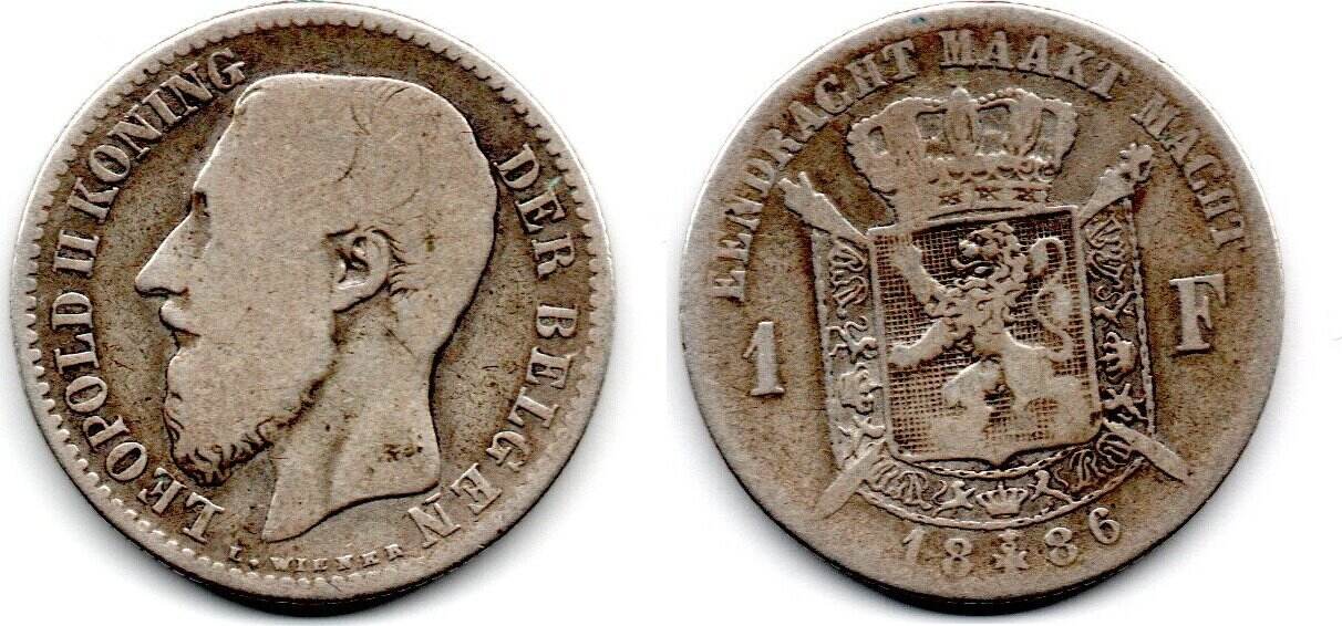 Belgique - Belgien - Belgium 1 Franc 1886 F | MA-Shops