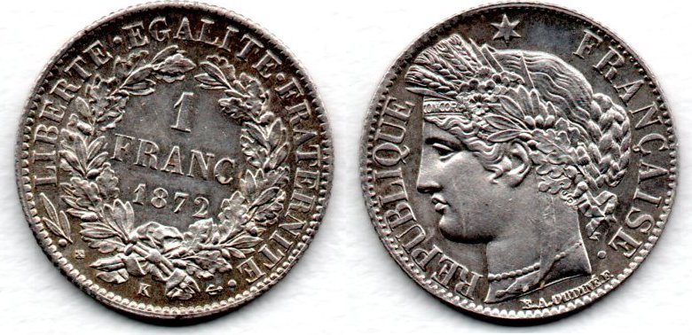 France 1 Franc 1872 K Cérès EF | MA-Shops