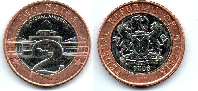 Nigéria 2 Naira 2006 vz+ | MA-Shops