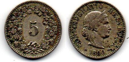 Suisse - Schweiz - Switzerland 5 Rappen 1890 F | MA-Shops