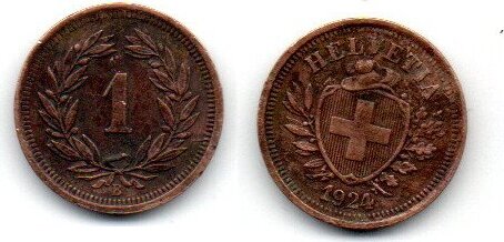 Suisse - Schweiz - Switzerland 1 Rappen 1924 B F | MA-Shops