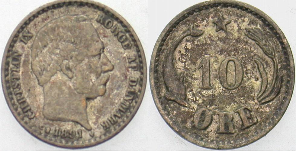 Dänemark 10 Ore 1891 Christian IX. 1863-1906. Fast sehr schön | MA-Shops