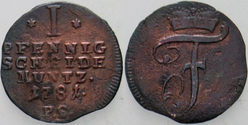 Waldeck Pfennig 1781 Arolsen Friedrich 1763-1812. Patina, sehr schön ...