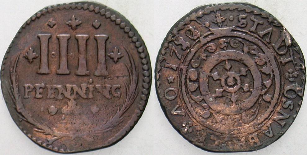 Osnabrück-Stadt 4 Kupferpfennig 1752 Fast sehr schön | MA-Shops
