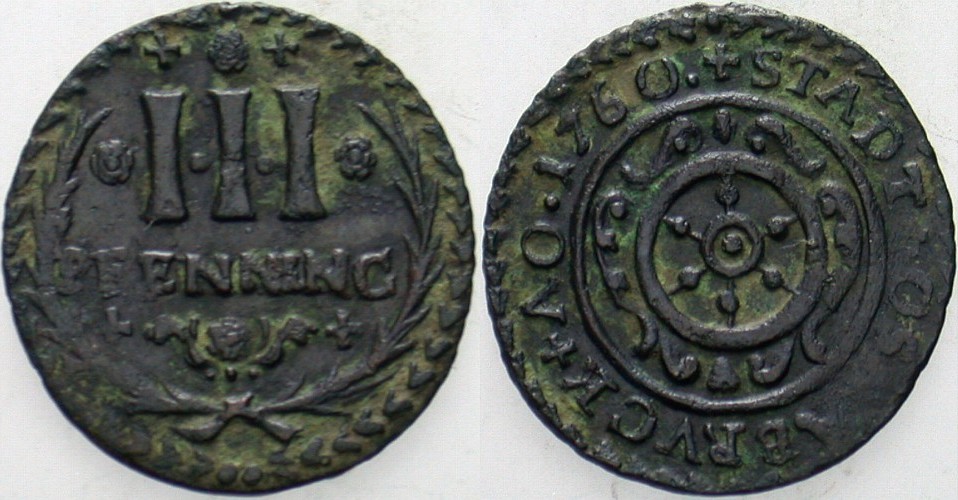 Osnabrück-Stadt 3 Kupferpfennig 1760 Sehr schön | MA-Shops