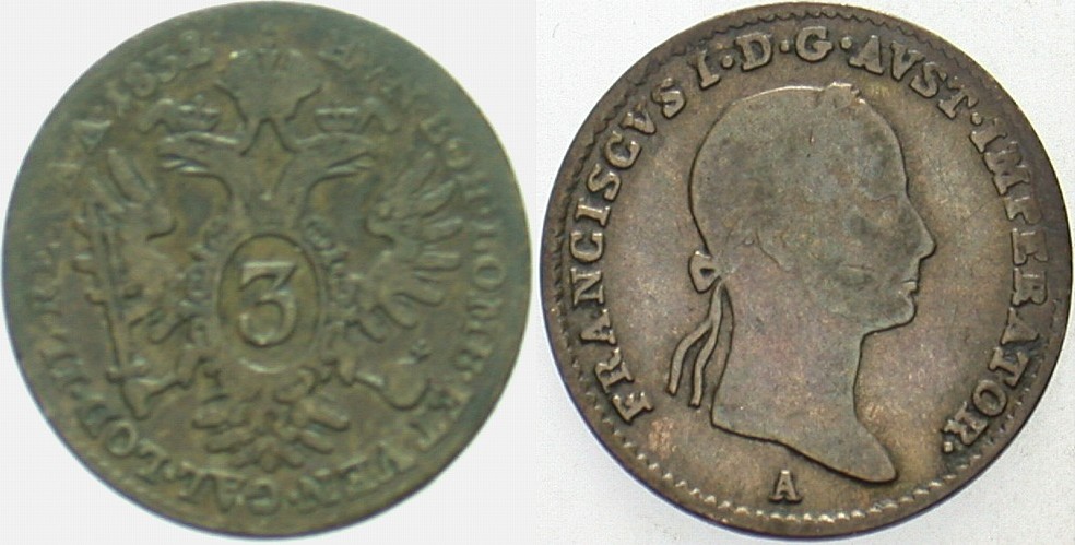Haus Habsburg 3 Kreuzer 1832 A Franz II.(I.) 1792-1835. Fast sehr schön | MA-Shops