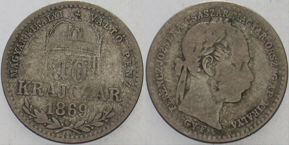 Ungarn 10 Krajczar 1869 G.Y.F. Franz Josef I. 1848-1916. Schön | MA-Shops